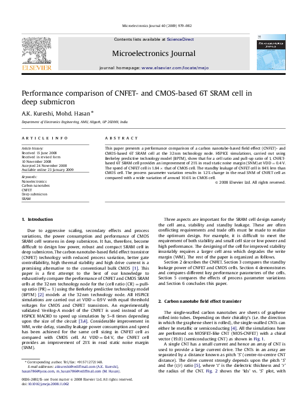 (PDF) Performance comparison of CNFET- and CMOS-based 6T SRAM cell in ...