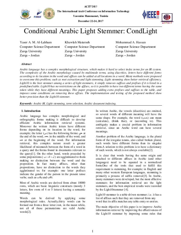 (PDF) Conditional arabic light stemmer: condlight