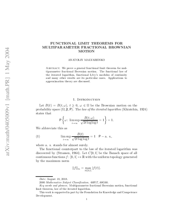 Pdf Functional Limit Theorems For Multiparameter Fractional Brownian
