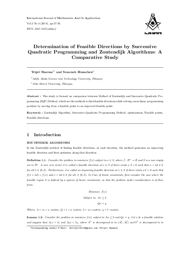 (PDF) Determination of Feasible Directions by Successive Quadratic ...