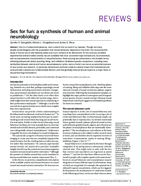 (PDF) Sex for fun: a synthesis of human and animal neurobiology