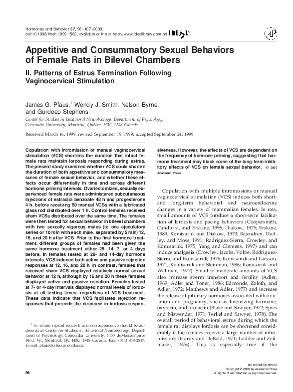 (PDF) Appetitive and Consummatory Sexual Behaviors of Female Rats in ...