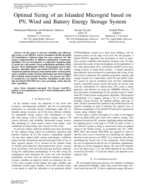 (PDF) Optimal Sizing of an Islanded Microgrid based on PV, Wind and Battery Energy Storage System