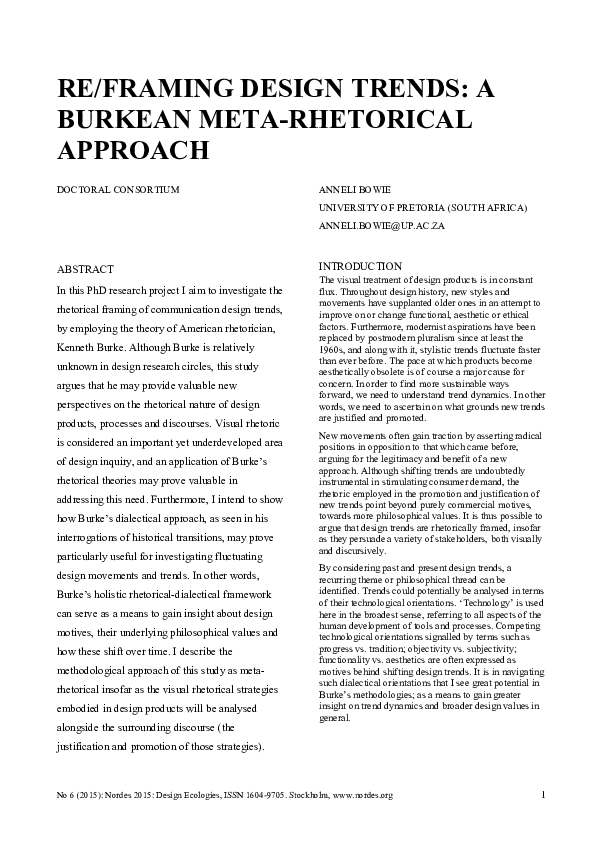 (PDF) Re/Framing Design Trends: A Burkean Meta-Rhetorical Approach