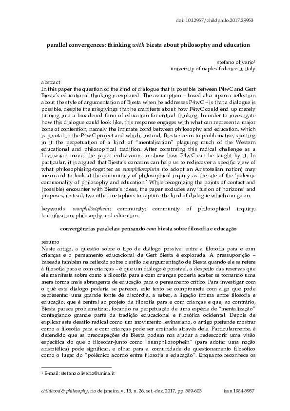 (PDF) Parallel Convergences: Thinking with Biesta About Philosophy and ...
