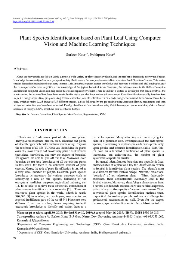Pdf Plant Species Identification Based On Plant Leaf Using Computer