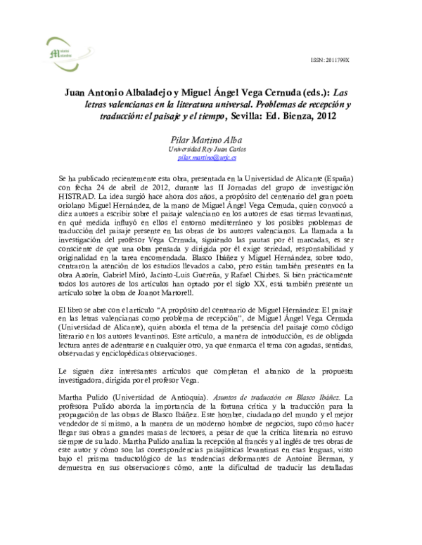(PDF) Juan Antonio Albaladejo y Miguel Ángel Vega Cernuda (eds.): Las ...
