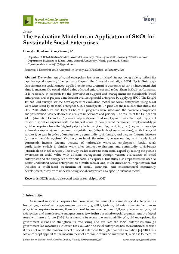 (PDF) The Evaluation Model on an Application of SROI for Sustainable ...