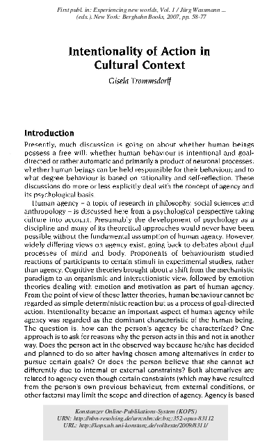 (PDF) Intentionality of action in cultural context