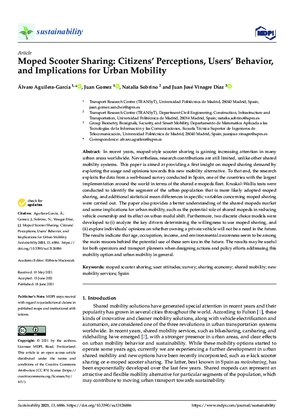 (PDF) Moped Scooter Sharing: Citizens’ Perceptions, Users’ Behavior ...