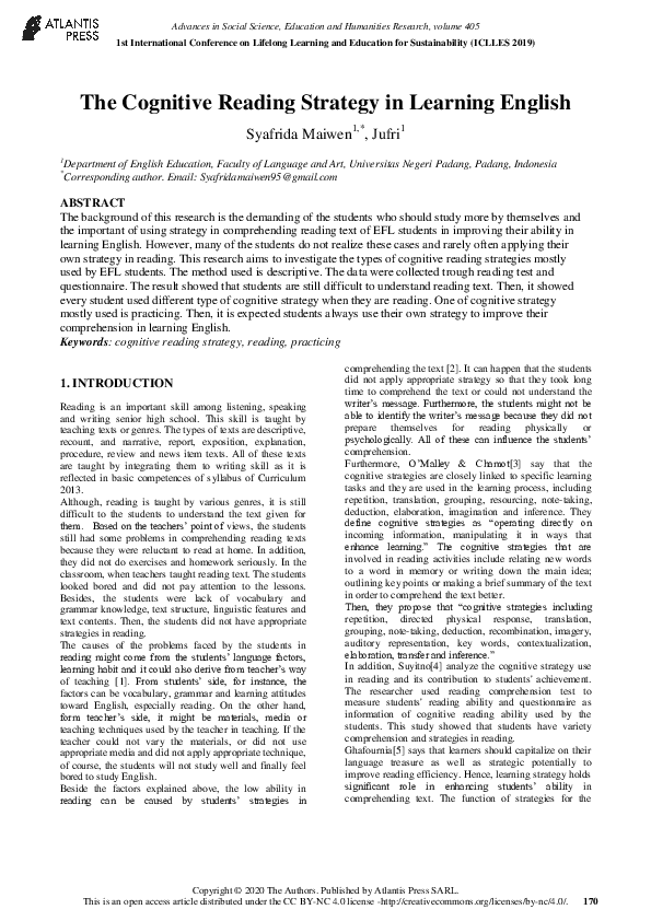 (PDF) The Cognitive Reading Strategy in Learning English
