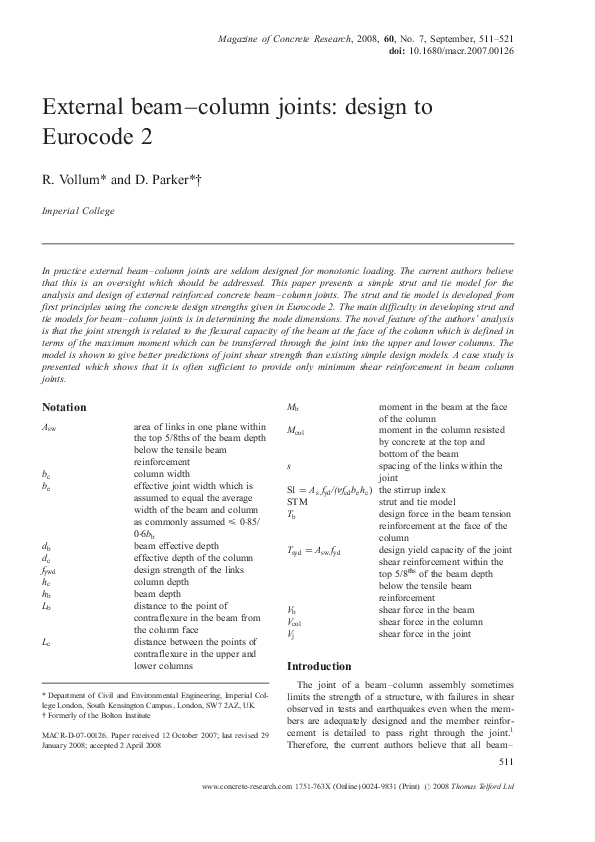 (PDF) External beam–column joints: design to Eurocode 2