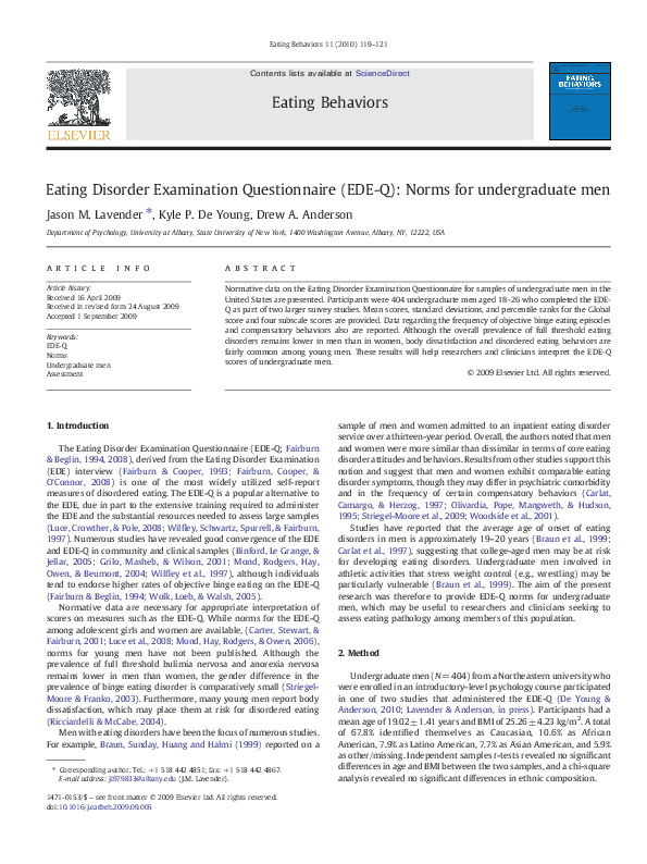 (PDF) Eating Disorder Examination Questionnaire (EDE-Q): Norms for ...