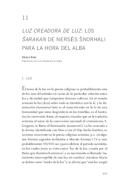 (PDF) Luz creadora de luz: los šarakan de Nersēs Šnorhali para la hora ...