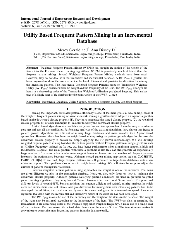 Pdf Utility Based Frequent Pattern Mining In An Incremental Database