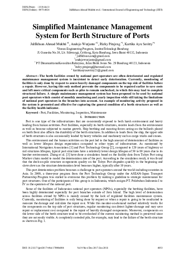 (PDF) Simplified Maintenance Management System for Berth Structure of Ports