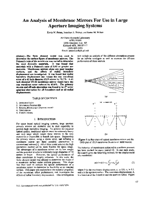 (PDF) An Analysis of Membrane Mirrors for Use In Large Aperture Imaging ...