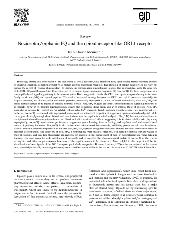 (PDF) Nociceptin/orphanin FQ and the opioid receptor-like ORL1 receptor