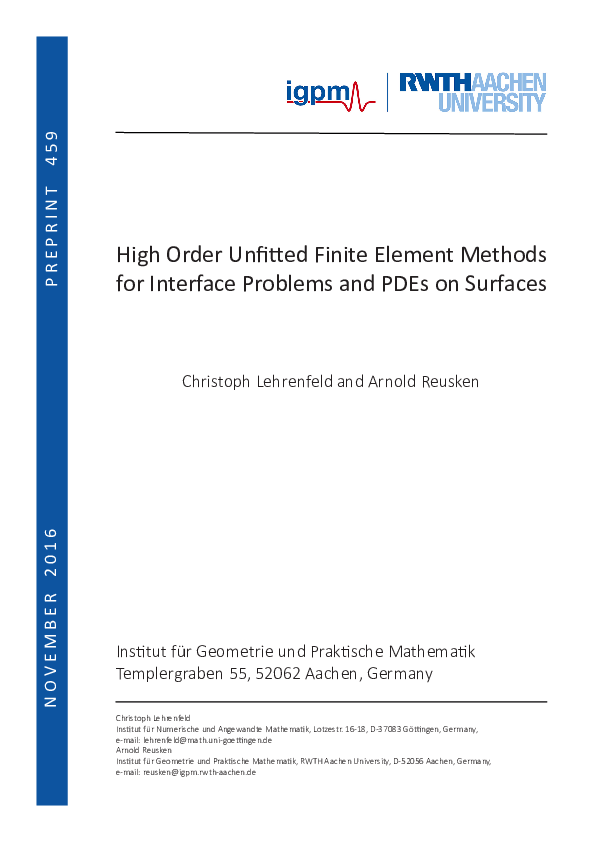 (PDF) High Order Unfitted Finite Element Methods for Interface Problems and PDEs on Surfaces ...