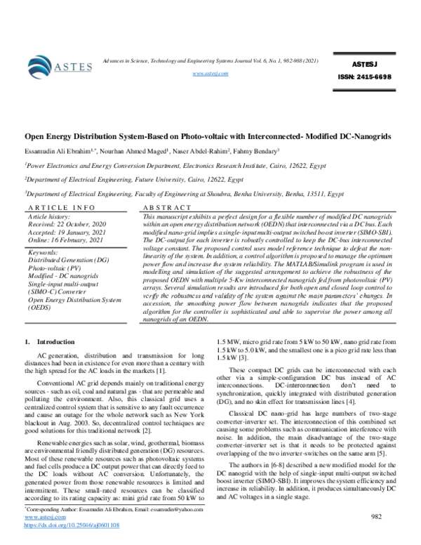 (PDF) Open Energy Distribution System-Based on Photo-voltaic with Interconnected- Modified DC ...