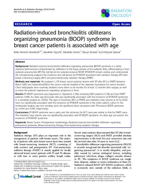 (PDF) Radiation-induced bronchiolitis obliterans organizing pneumonia: a case report and ...
