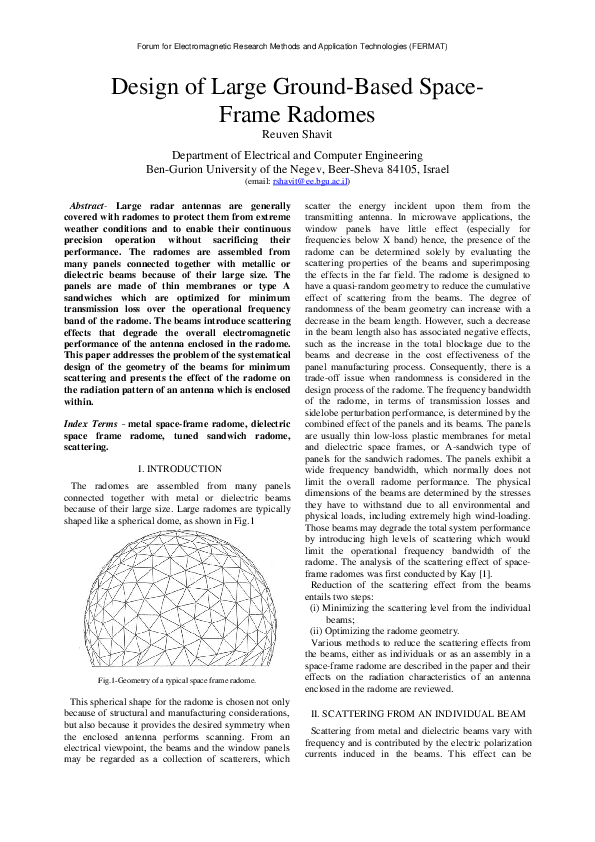 (PDF) Design of Large Ground-Based SpaceFrame Radomes | Reuven Shavit ...