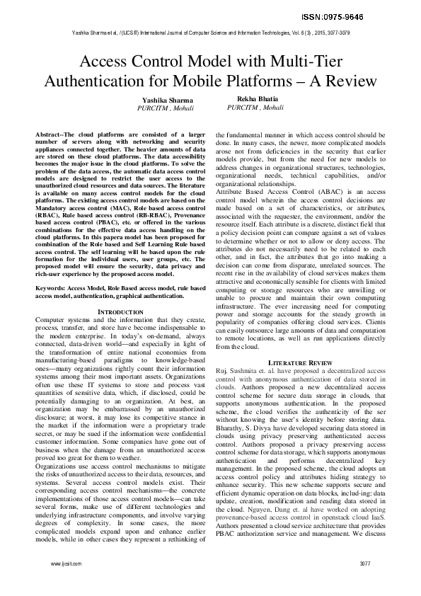 Pdf Access Control Model With Multi Tier Authentication For Mobile