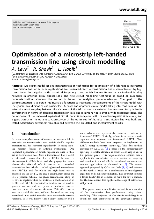 (PDF) Optimisation of a microstrip left-handed transmission line using circuit modelling