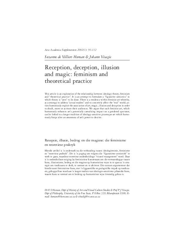(PDF) Reception, deception, illusion and magic: feminism and ...