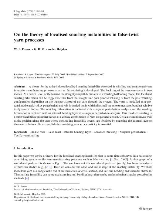 (PDF) On the theory of localised snarling instabilities in false-twist ...