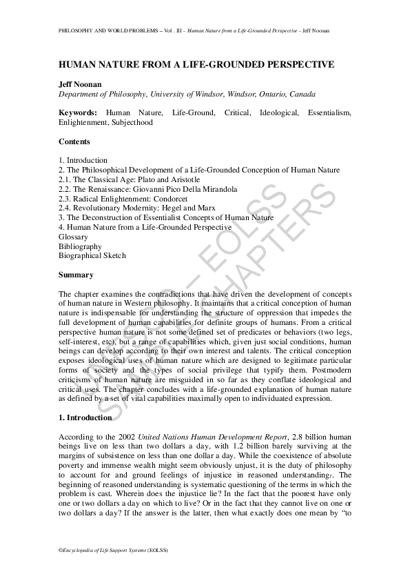(PDF) Human Nature from a Life-Grounded Perspective