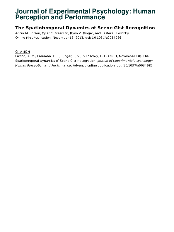 (PDF) Journal of Experimental Psychology : Human Perception and Performance The Spatiotemporal ...