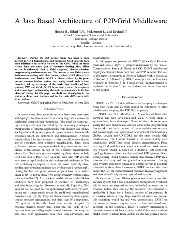 (PDF) A Java Based Architecture of P2P-Grid Middleware