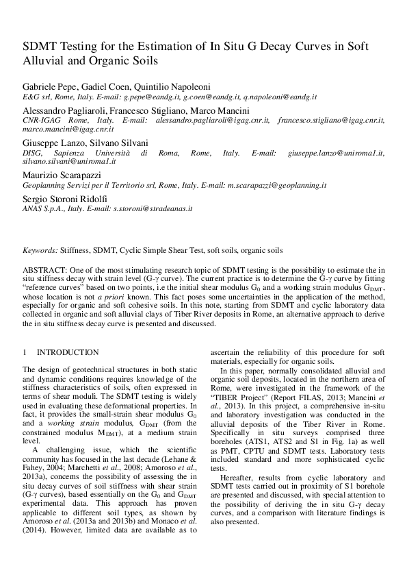 (PDF) SDMT testing for the estimation of in situ G decay curves in soft ...