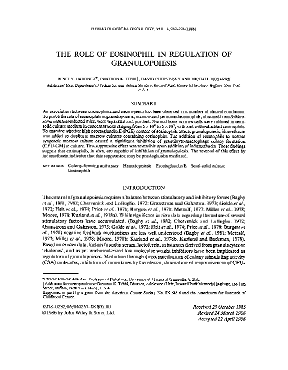 (PDF) The role of eosinophil in regulation of granulopoiesis | Cameron ...