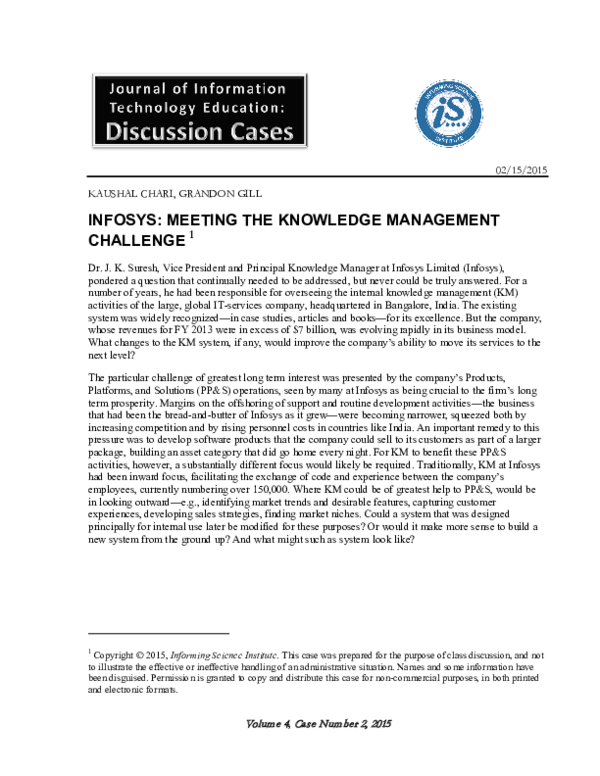 (PDF) Infosys: Meeting the Knowledge Management Challenge