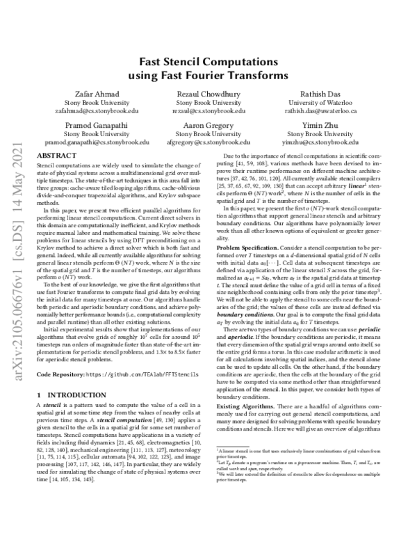 (PDF) Fast Stencil Computations using Fast Fourier Transforms | Rathish Das - Academia.edu