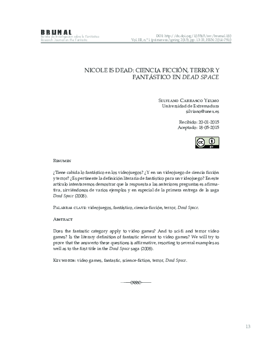 (PDF) Nicole is dead: sci-fi, terror and fantastic in Dead Space