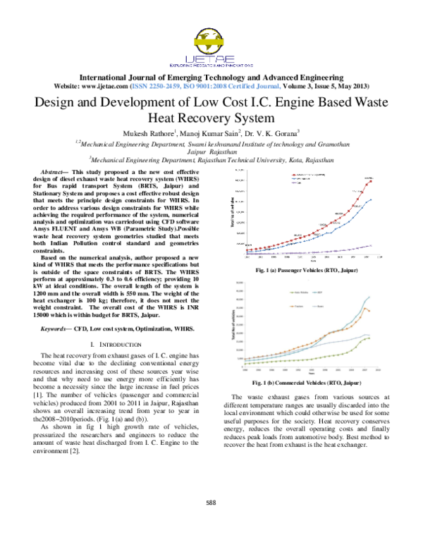 (PDF) Design and Development of Low Cost I.C. Engine Based Waste Heat ...