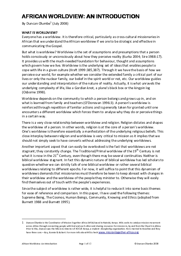 (PDF) African Worldview: An Introduction