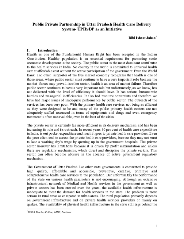 (PDF) Public Private Partnership in Uttar Pradesh Health Care Delivery ...