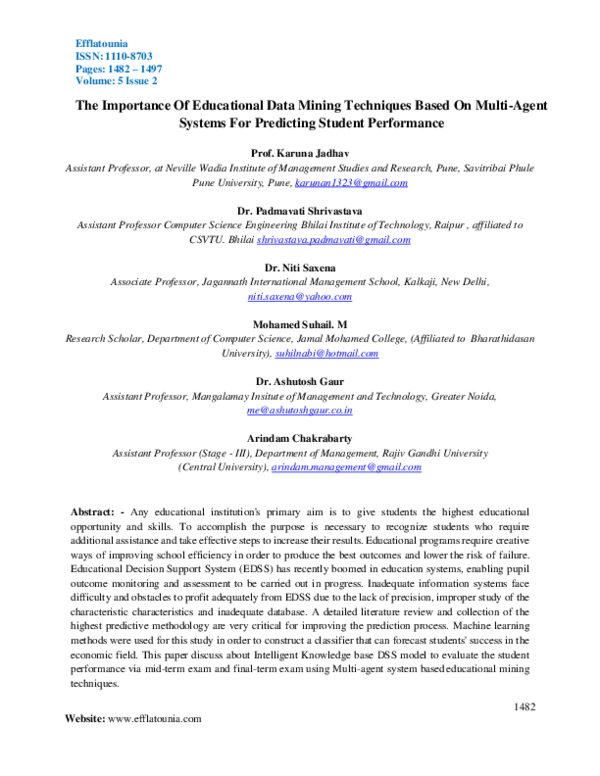 (PDF) The Importance Of Educational Data Mining Techniques Based On Multi-Agent Systems For ...