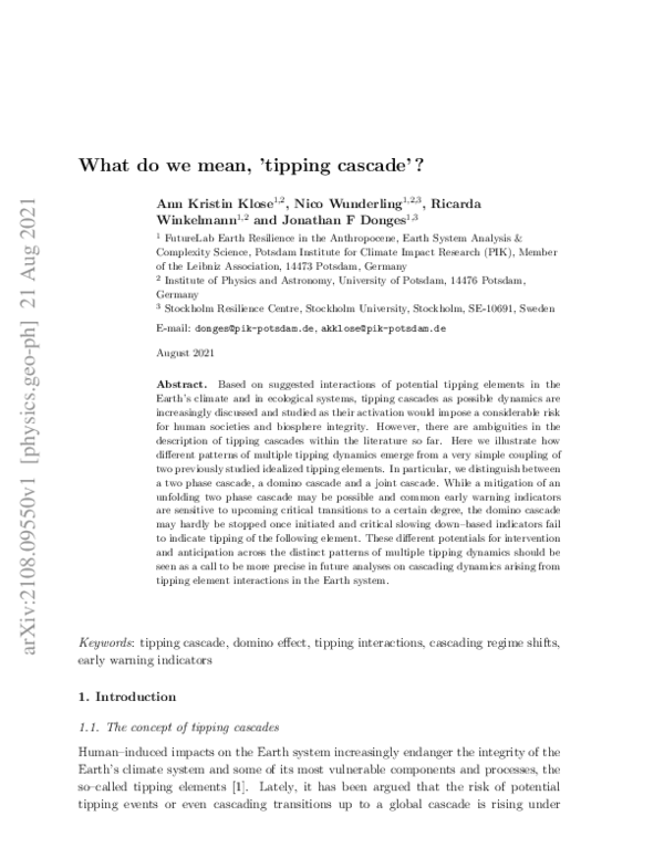 (PDF) What do we mean, ’tipping cascade’?