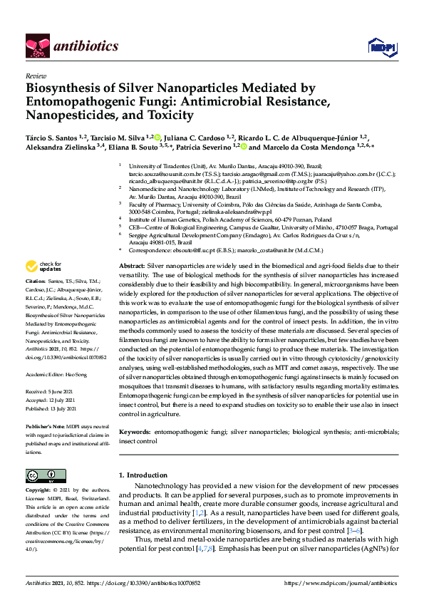 (PDF) Biosynthesis of Silver Nanoparticles Mediated by Entomopathogenic Fungi: Antimicrobial ...