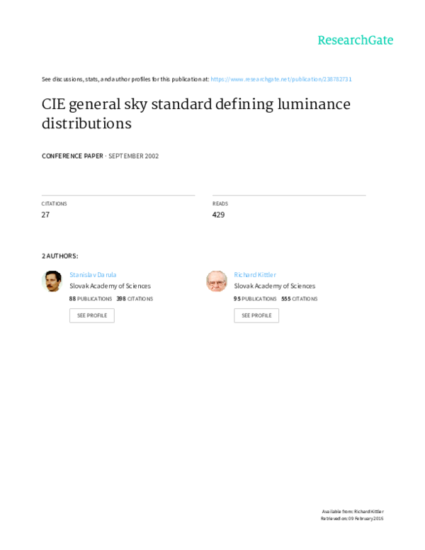 (PDF) Cie General Sky Standard Defining Luminance Distributions