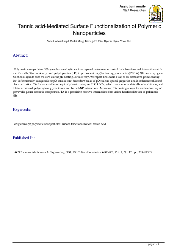 (PDF) Tannic Acid-Mediated Surface Functionalization of Polymeric ...