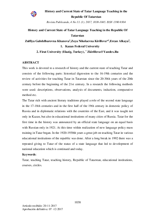 (PDF) History and Current State of Tatar Language Teaching in the ...