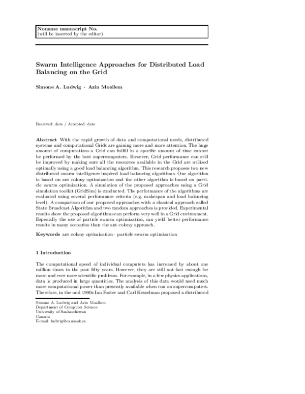 Pdf Swarm Intelligence Approaches For Distributed Load Balancing On The Grid