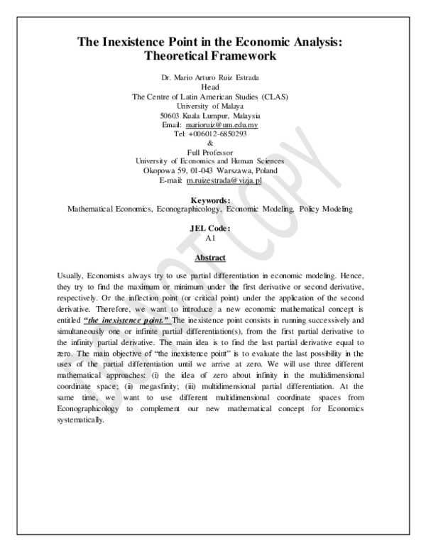 (PDF) The Inexistence Point in the Economic Analysis: Theoretical Framework