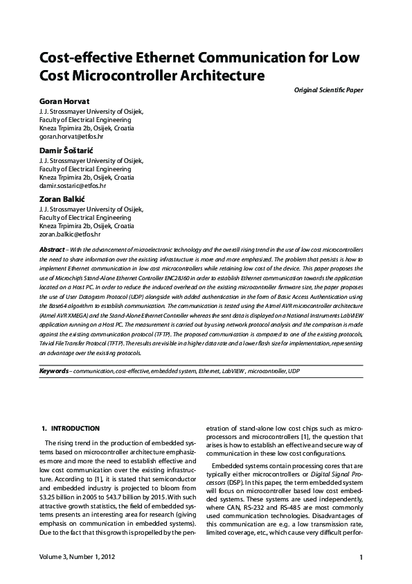 Pdf Cost Effective Ethernet Communication For Low Cost Microcontroller Architecture